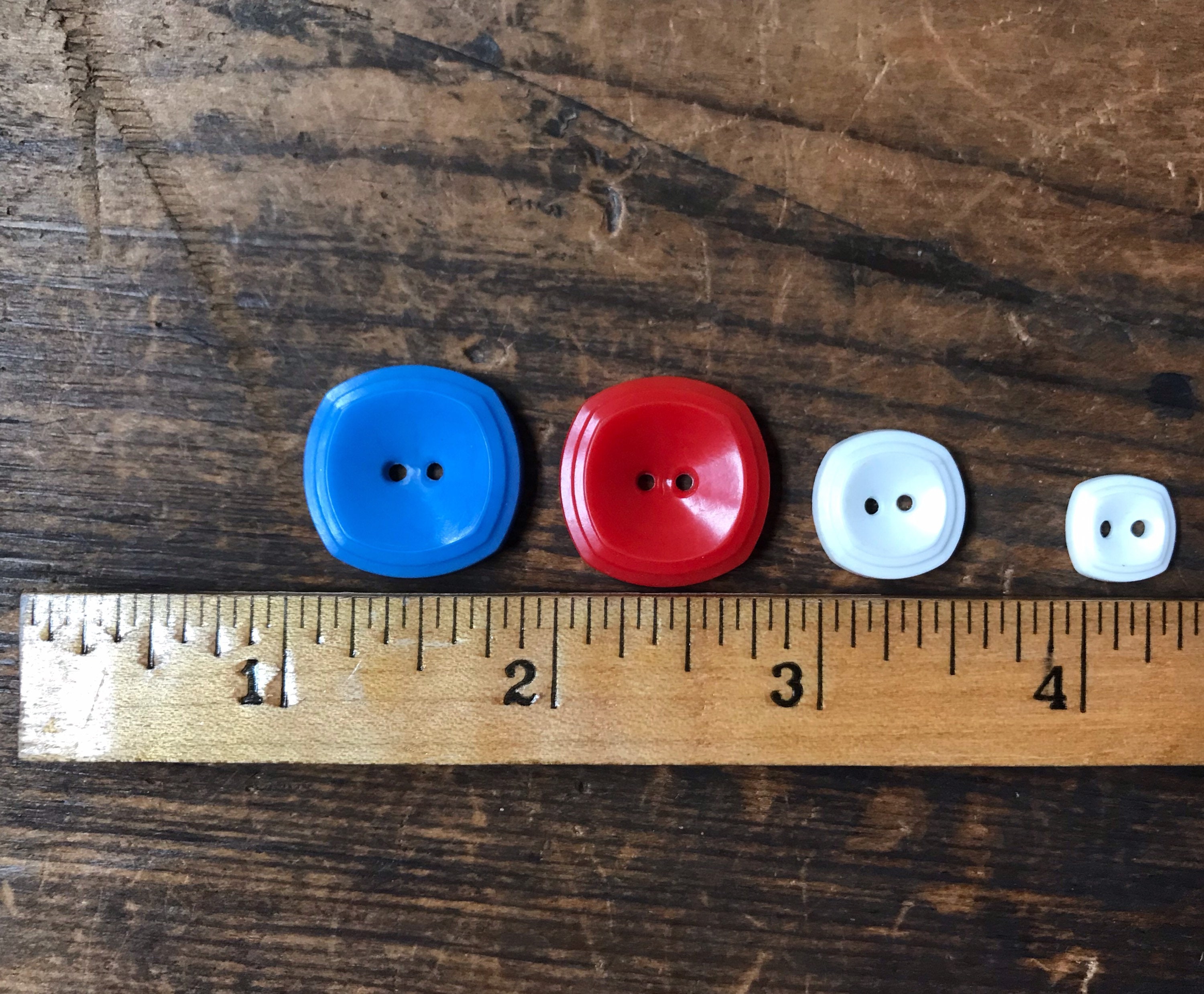 Set of 12 Colt Buttons 8 Pattern Three Sizes, Red White and Light Blue ...