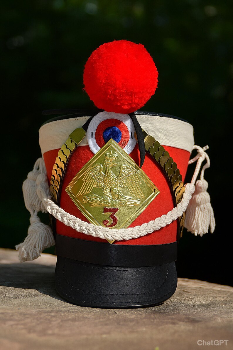 French Napoleonic Shako Helmet: Cowhide Leather, Red Pom-pom Easter Day ...