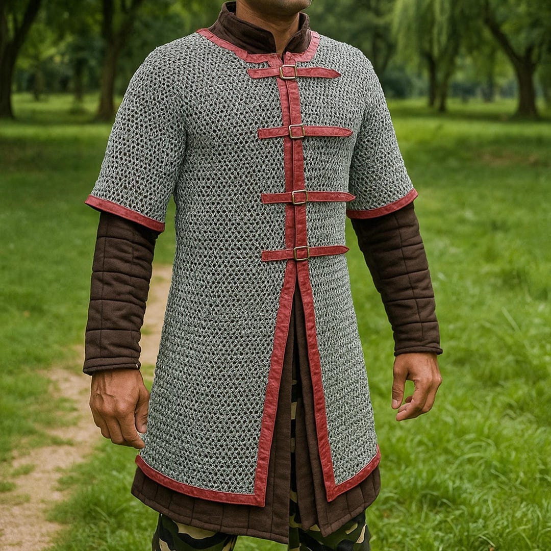 Dark Gray Aluminum Chainmail Hauberk – Flat Dome Riveted Medieval Armor ...
