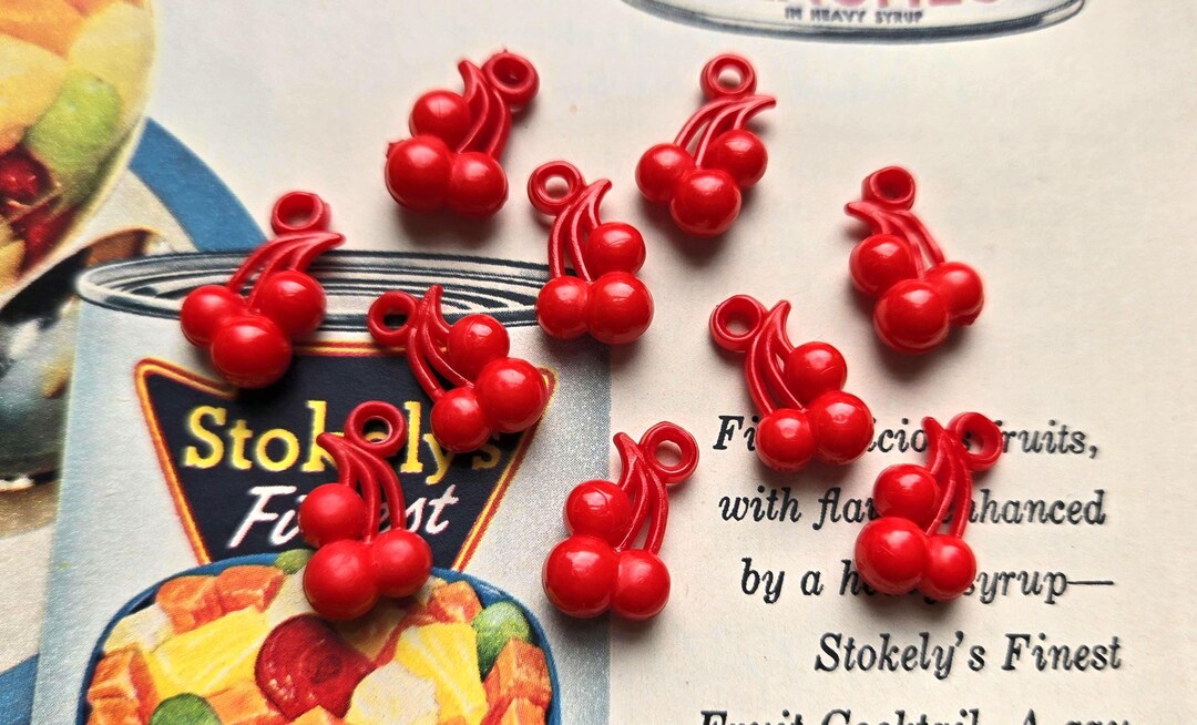 Retro Tiny Plastic Triple Cherries Jubilee Charms Mini Cherry Bunch on ...
