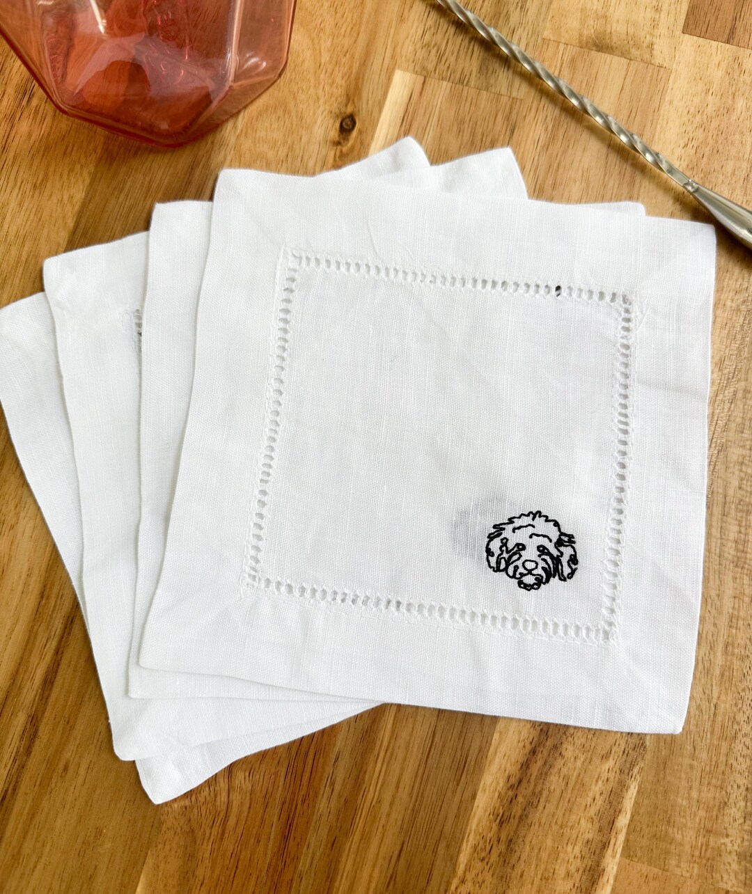 Doodle Cocktail Napkin Doodle Embroidered Linen Cocktail Napkin Custom ...