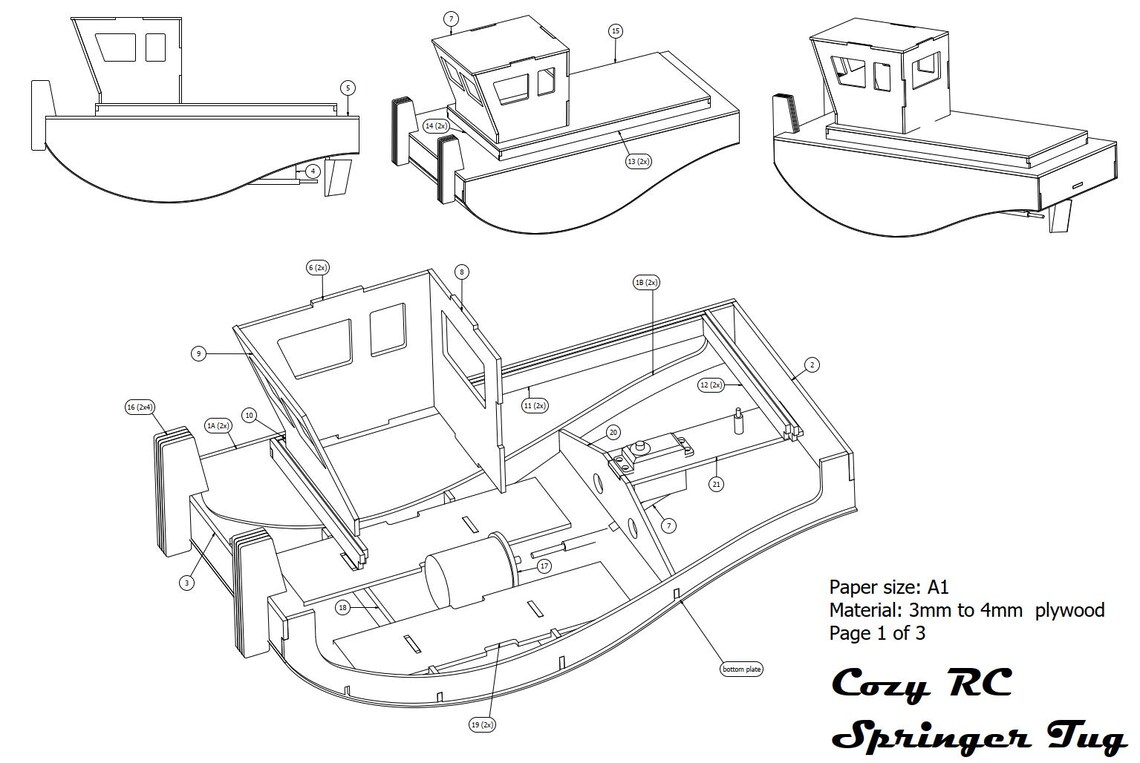 Beginner RC Boat Plan - Springer Tug Boat PDF + Lightburn Lasercut ...