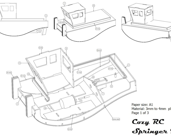 Beginner RC Boat Plan - Springer Tug Boat PDF + Lightburn Lasercut ...