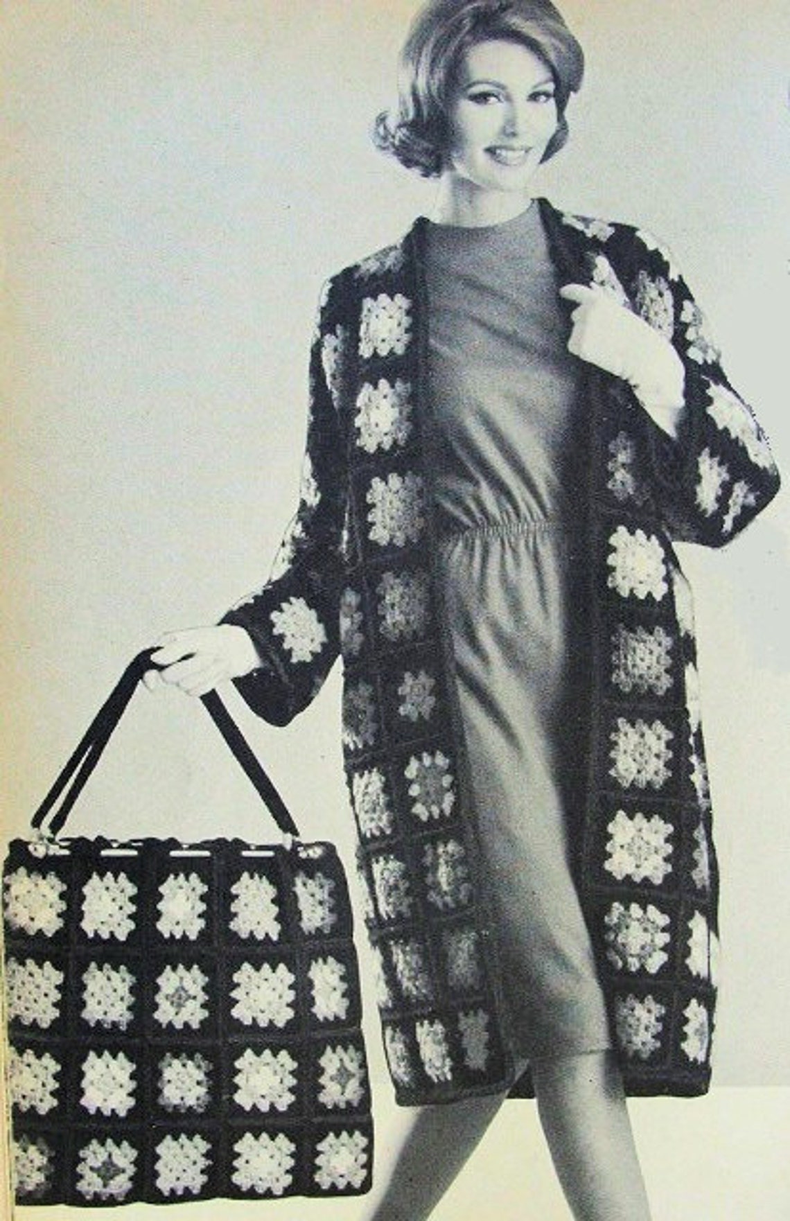 INSTANT PDF PATTERN 1960s Mod Granny Squares Crocheted Lace Coat and ...
