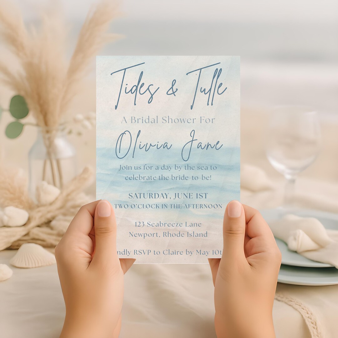 Tides & Tulle Bridal Shower Invitation | Editable Canva Template ...
