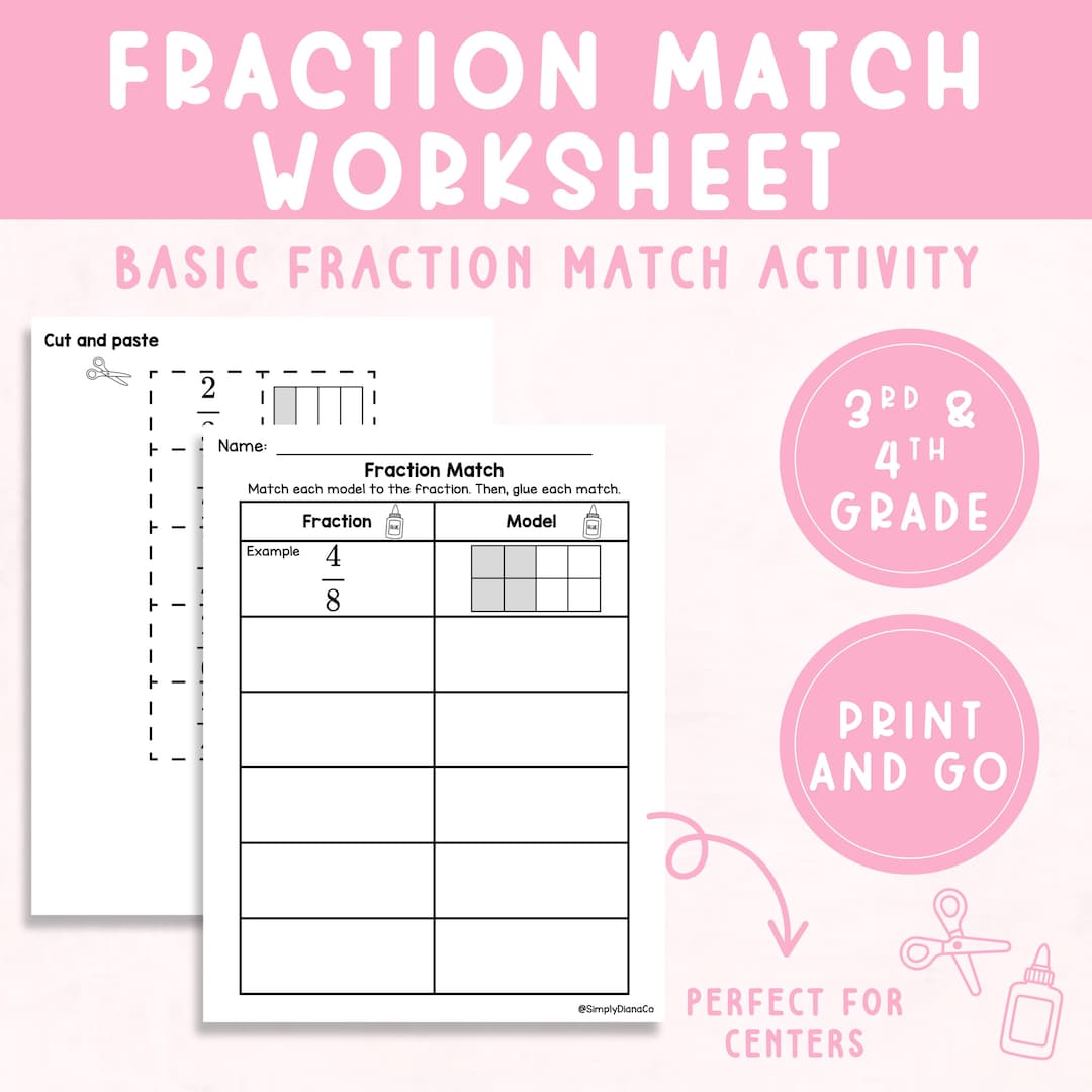 Fraction Matching Activity 3rd Grade | Basic Fraction Worksheet | Math ...