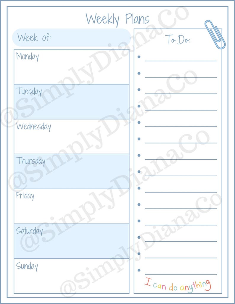 Weekly To-do List Planner -printable & Editable - Etsy