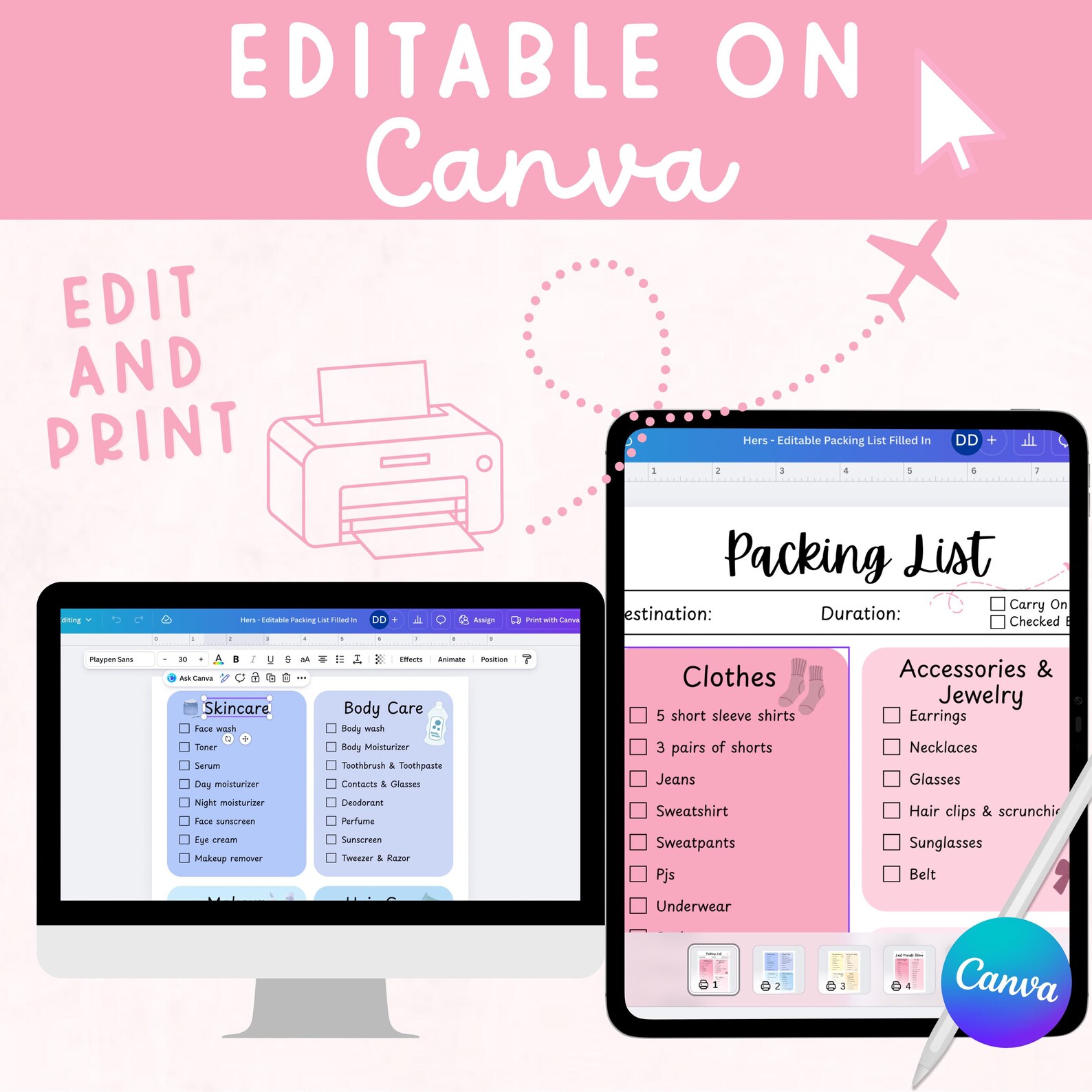 Editable Packing List | Travel Packing Checklist | Canva Printable and ...
