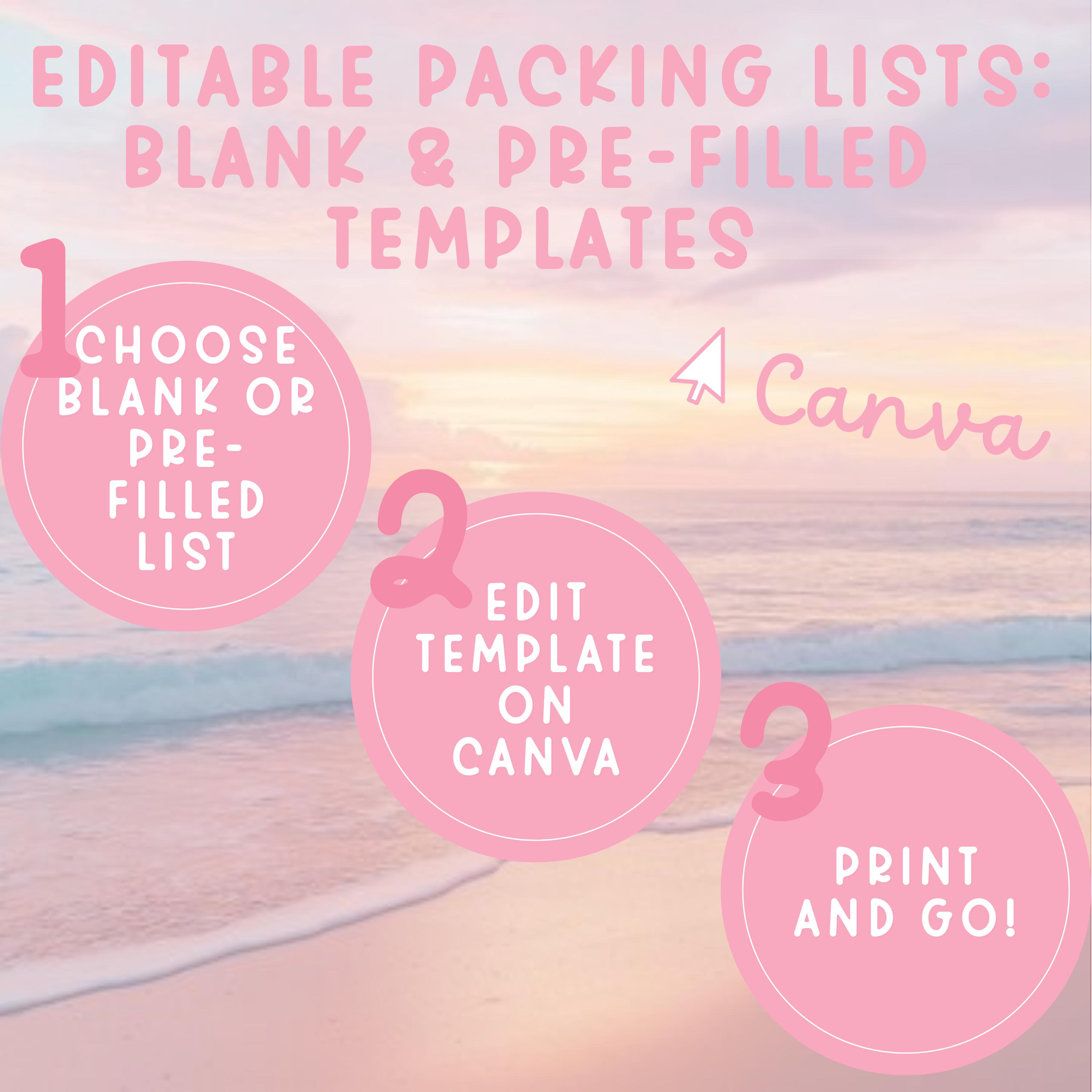 Editable Packing List | Travel Packing Checklist | Canva Printable and ...