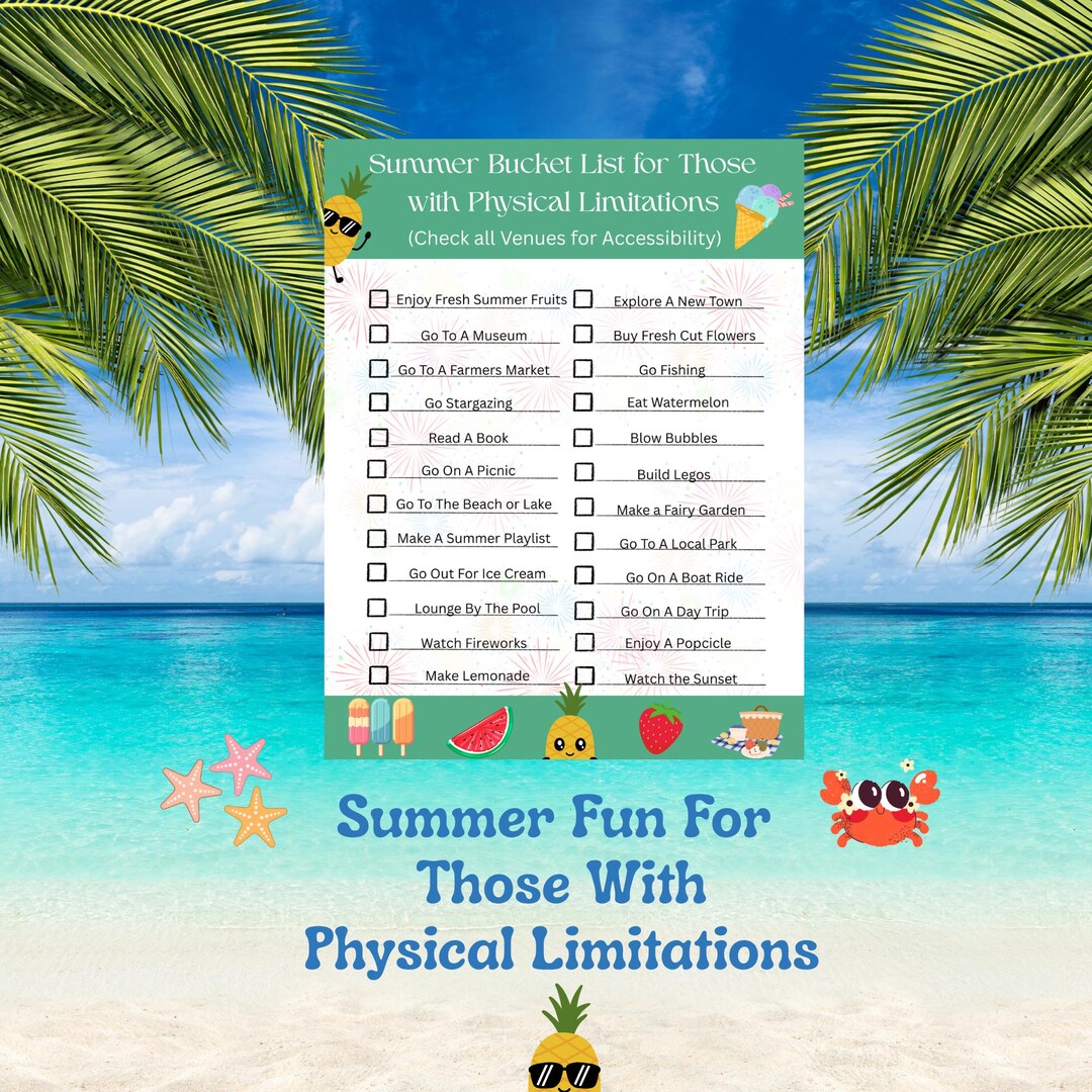 Summer Bucket List Printable PDF 8.5x11 Inch Fun Ideas for Those With ...