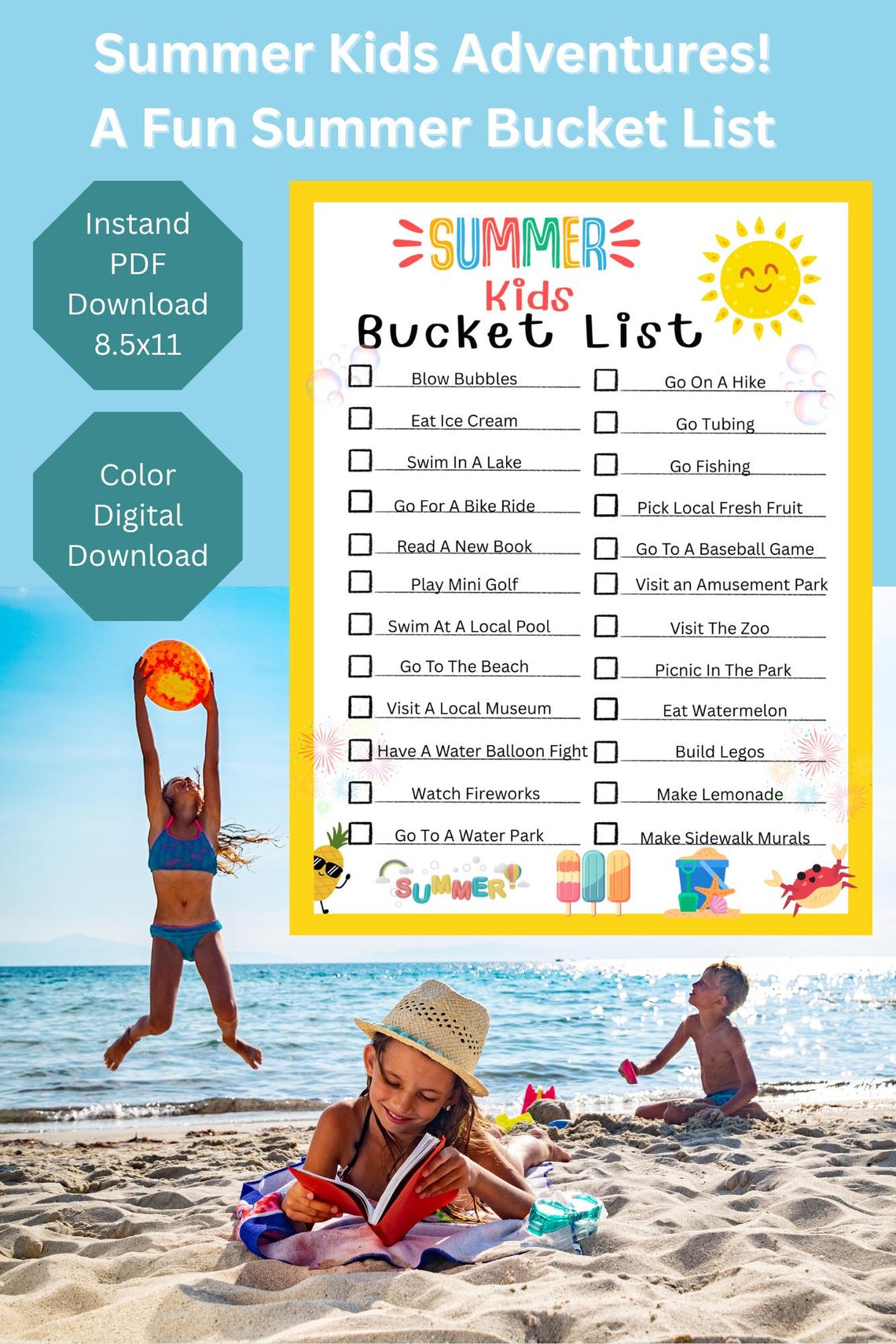 Summer Bucket List for Kids | Printable PDF of Fun Activities - Etsy