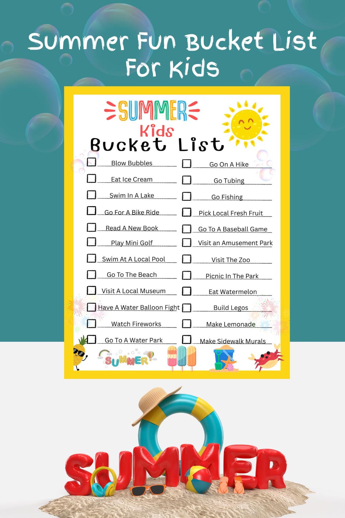 Summer Bucket List for Kids | Printable PDF of Fun Activities - Etsy