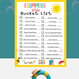Summer Bucket List for Kids | Printable PDF of Fun Activities - Etsy