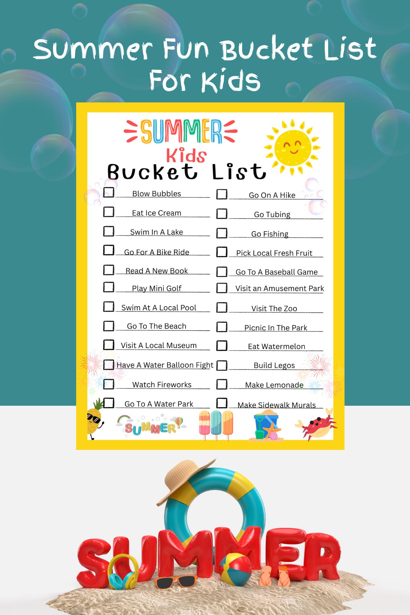 Summer Bucket List for Kids | Printable PDF of Fun Activities - Etsy