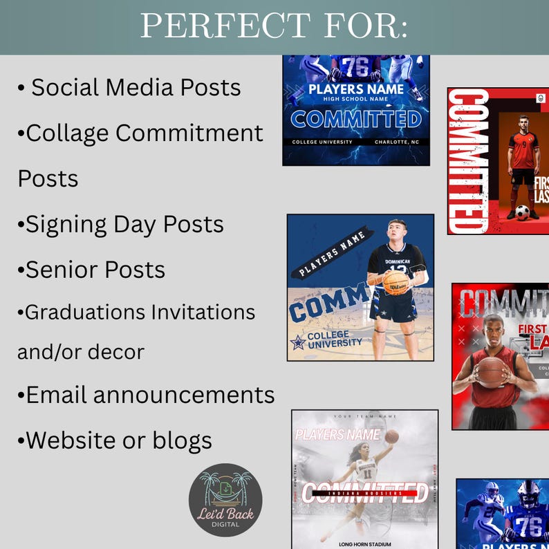 5 Sports Commitment Canva Template Bundle | 5 Editable College Signing ...