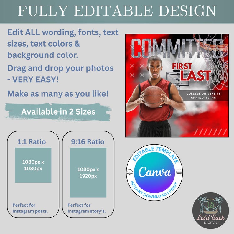Editable Athlete Commitment Template | Canva College Announcement ...