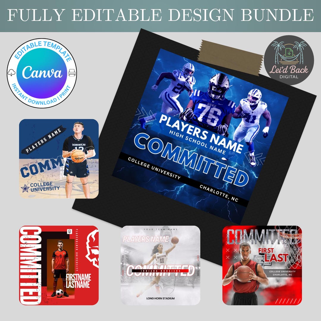 5 Sports Commitment Canva Template Bundle | 5 Editable College Signing ...