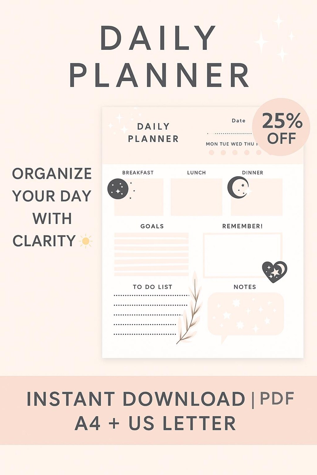 Minimalist Aesthetic Daily Planner Printable PDF Pink Soft Neutral ...