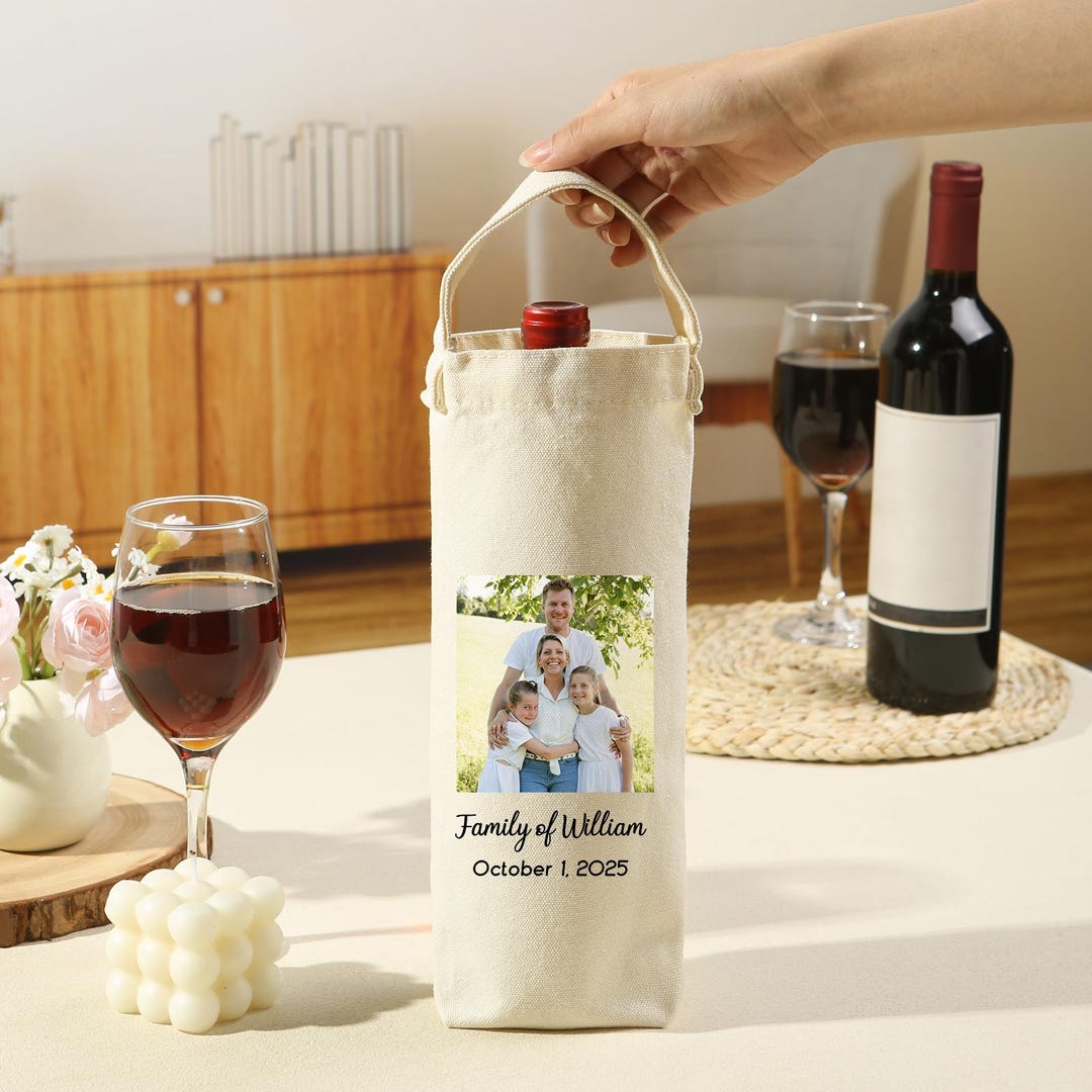 Personalized Wine Bag With Photo | Custom Canvas Bottle Gift Bag With ...