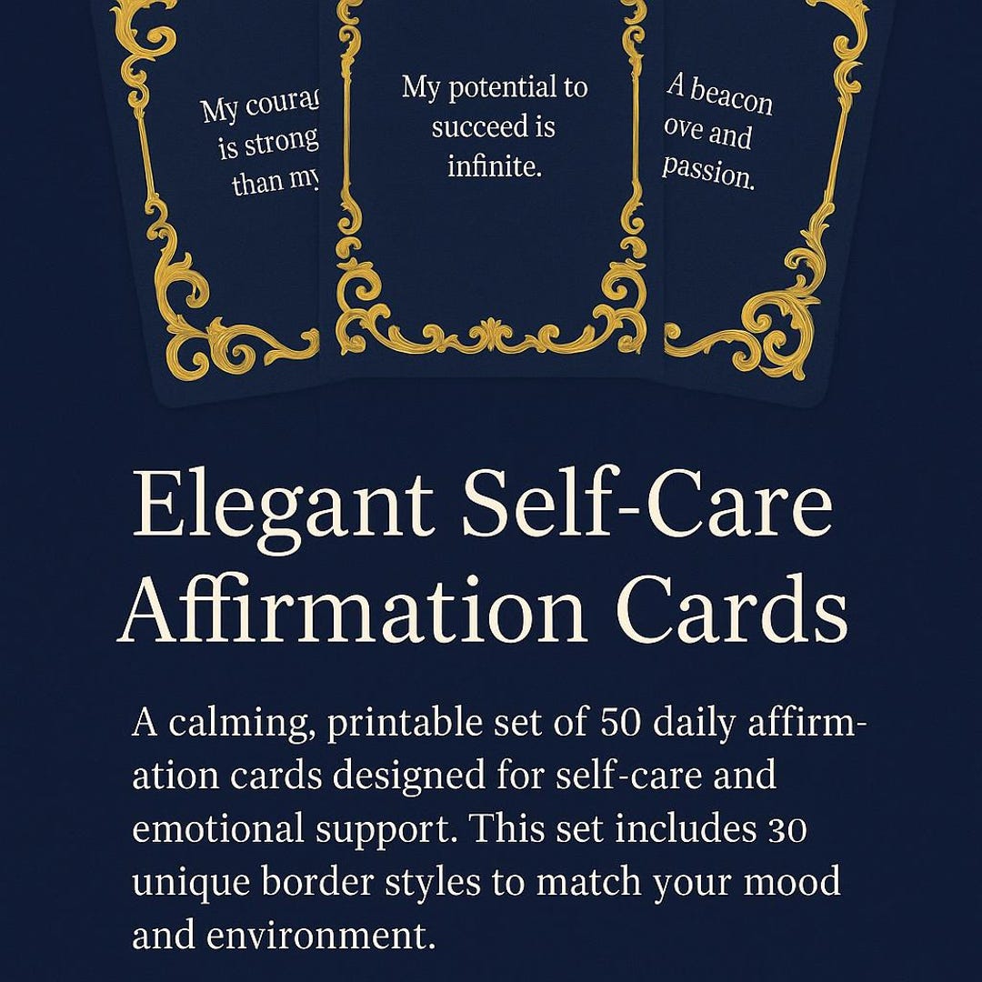 Elegant Self-care Affirmation Cards in Deep Navy and Gold - Printable ...