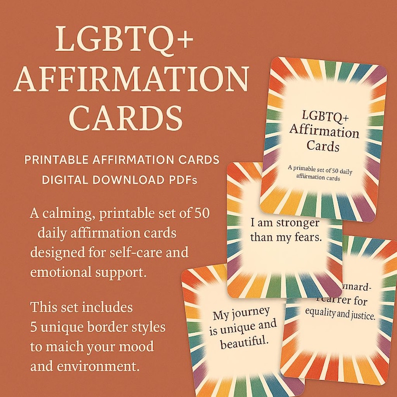 LGBTQ+ Affirmation Printable Cards, Self-care and Empowerment, Rustic ...