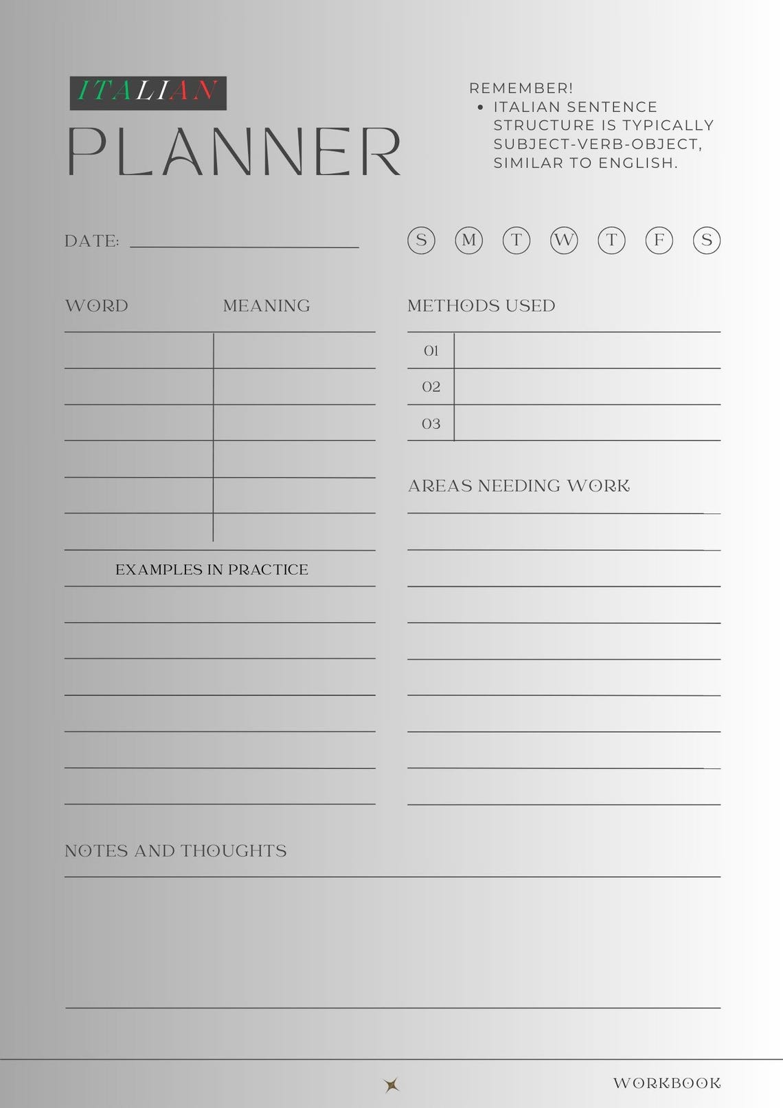 Italian Language Learning Tracker – Printable PDF - Etsy