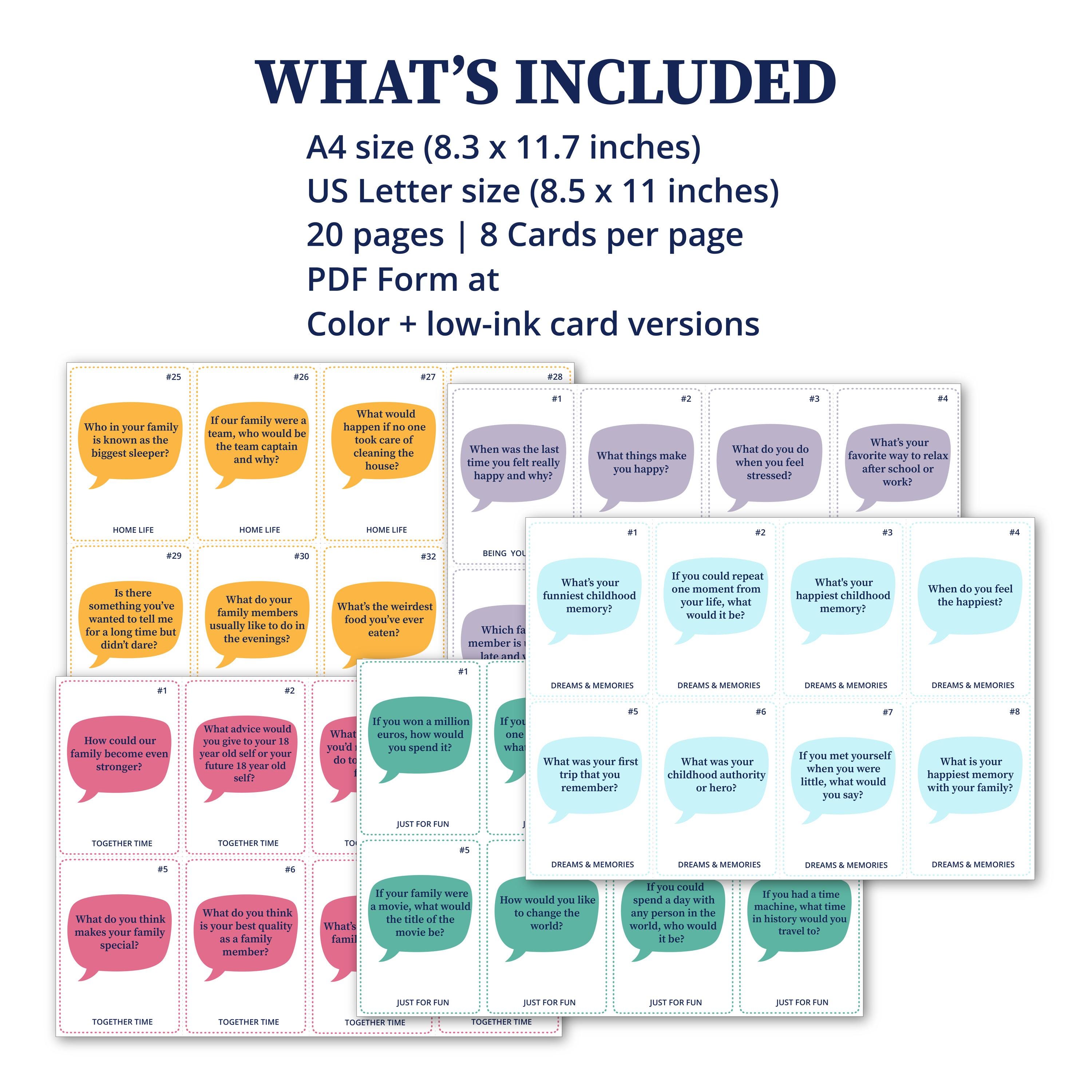 Family Conversation Starter Cards: 160 Printable Questions (PDF ...
