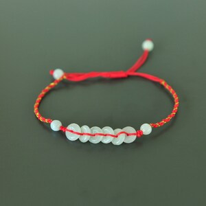 Red Thread White and Green Jade Bracelet, Handmade Jade Donut Lucky ...
