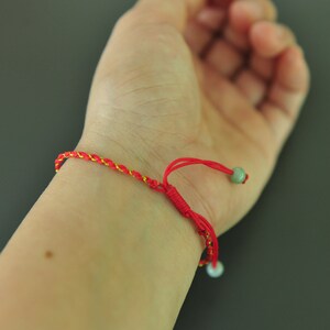 Red Thread White and Green Jade Bracelet, Handmade Jade Donut Lucky ...
