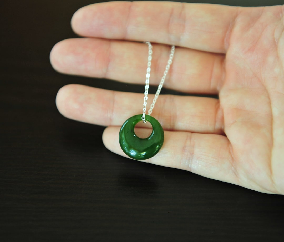 Green Jade Circle Pendant 925 Silver 14K Gold Filled, Minimalist ...