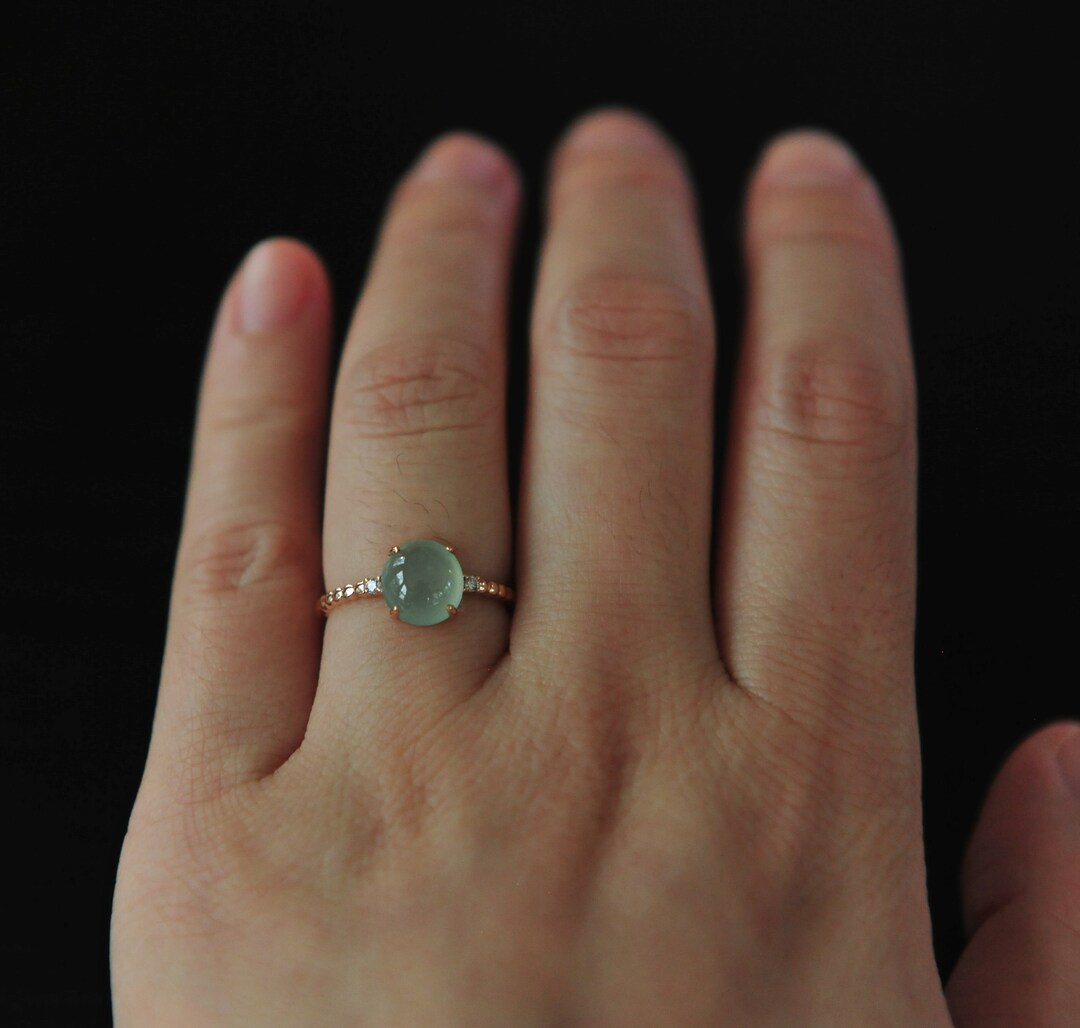 Elegant 18K Gold Diamond Jade Ring - Certified Grade A Light Green ...
