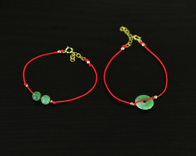 Handmade Dainty Small Red Thread Jade Bracelet, Green Jade Bracelet in ...