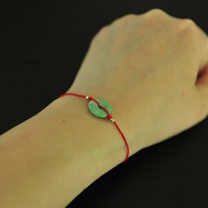 Handmade Dainty Small Red Thread Jade Bracelet, Green Jade Bracelet in ...