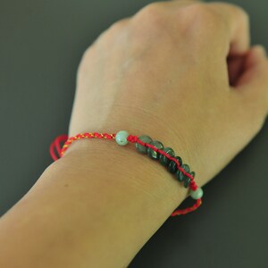 Red Thread White and Green Jade Bracelet, Handmade Jade Donut Lucky ...