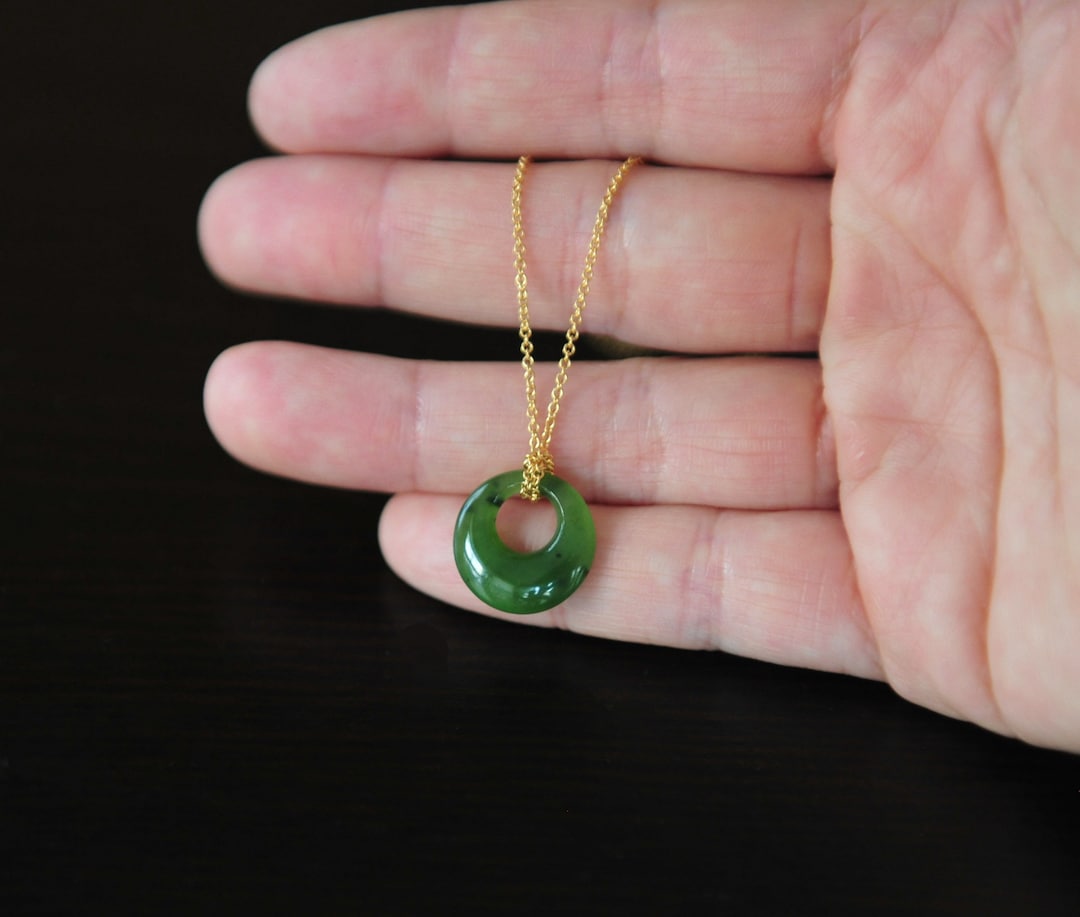 Green Jade Circle Pendant 925 Silver 14K Gold Filled, Minimalist Nephrite Jade Pendant Necklace ...