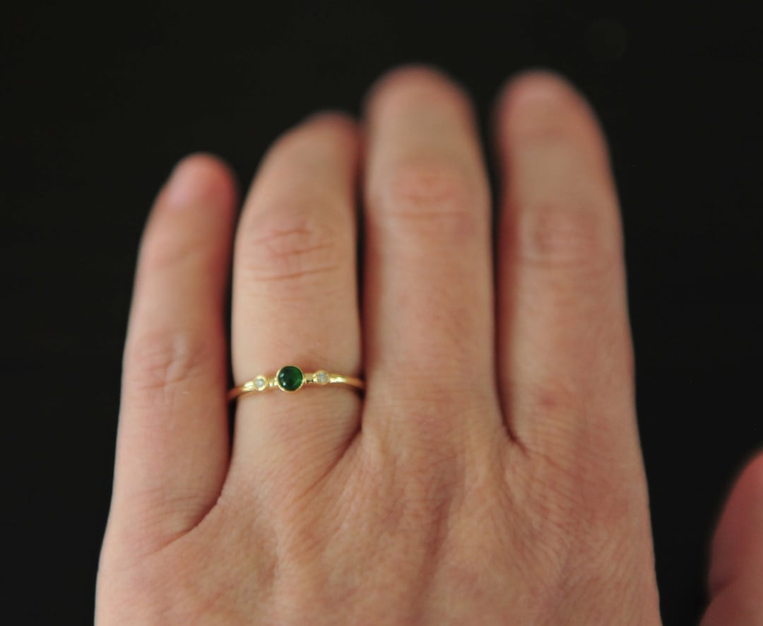 Dainty Small Green Jade Ring 18K Gold Diamond,certified Grade A Jade ...