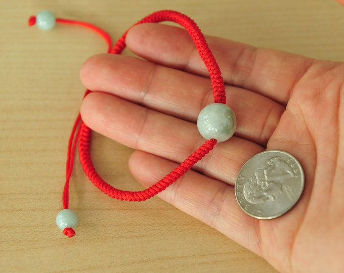 Handmade Dainty Small Red Thread Jade Bracelet, Green Jade Bracelet in ...