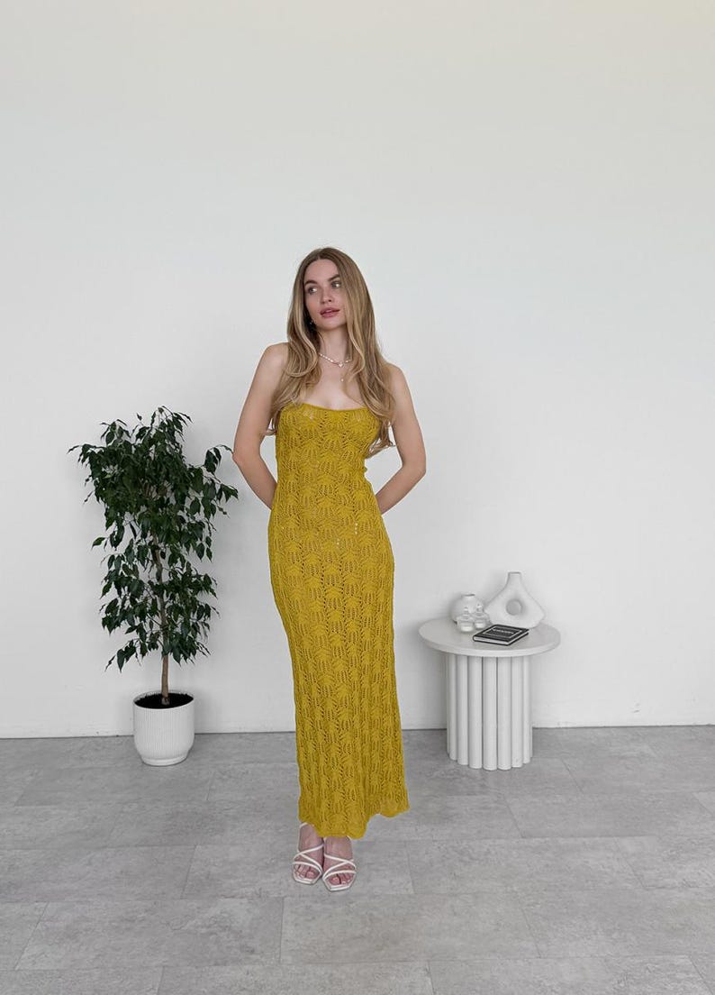 Coffee Long Knitted Boho Dress – Minimalist Summer Sundress, Sleeveless ...