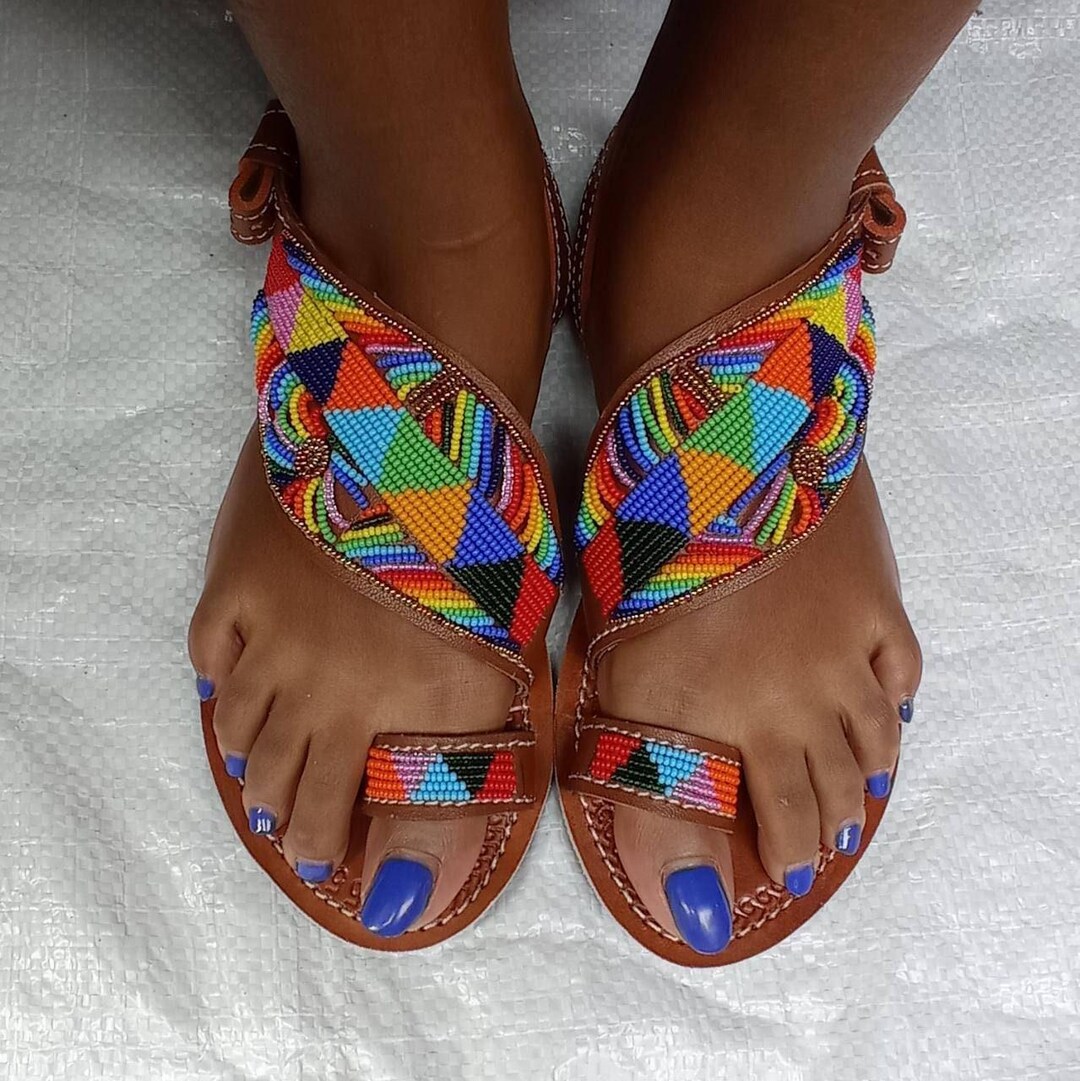 Handmade Maasai Beaded Leather Sandals – African Tribal Boho Shoes - Etsy