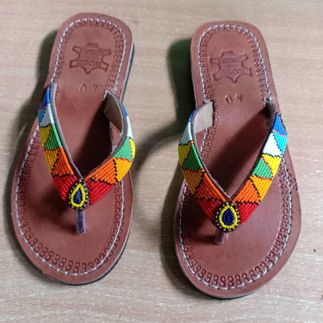 Custom African Beaded Sandals – Handmade Leather Sandals With Fine ...