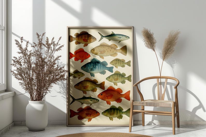 Vintage Fish Poster – Colorful Freshwater Species Digital Print for ...