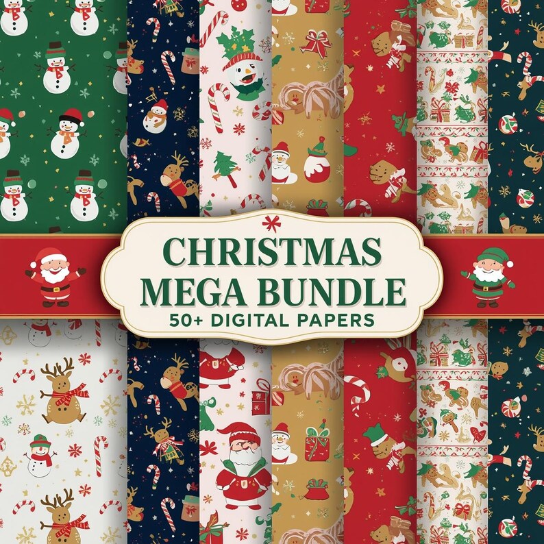 Festive Christmas Digital Paper Pack | Scrapbook & Wallpaper (digital ...
