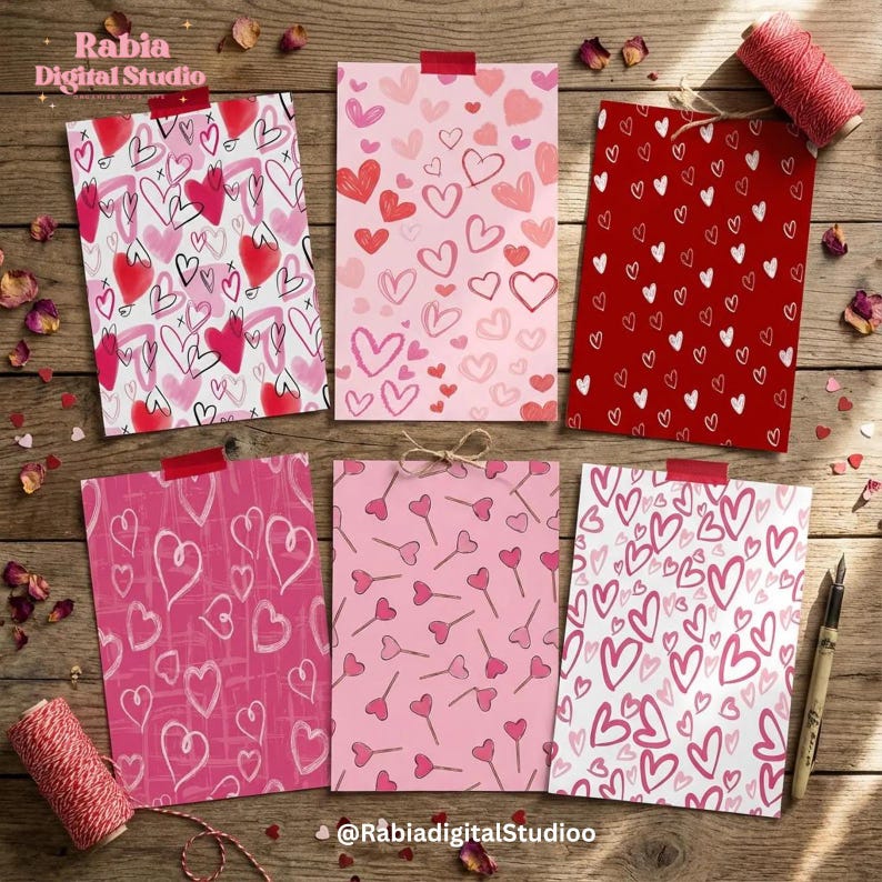 Valentine Digital Paper Bundle, Love Patterns, Seamless PNG Backgrounds ...