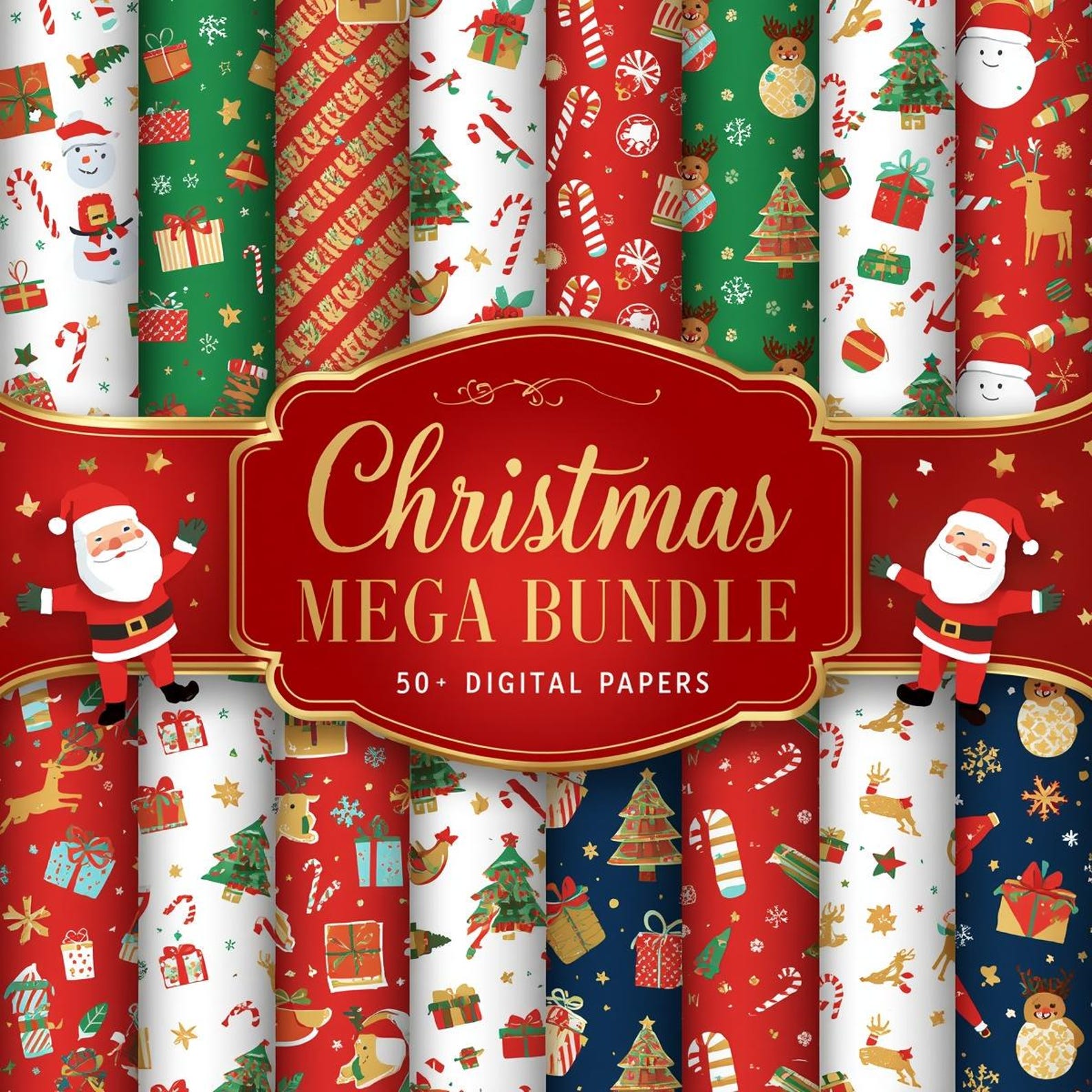 Festive Christmas Digital Paper Pack | Scrapbook & Wallpaper (digital ...