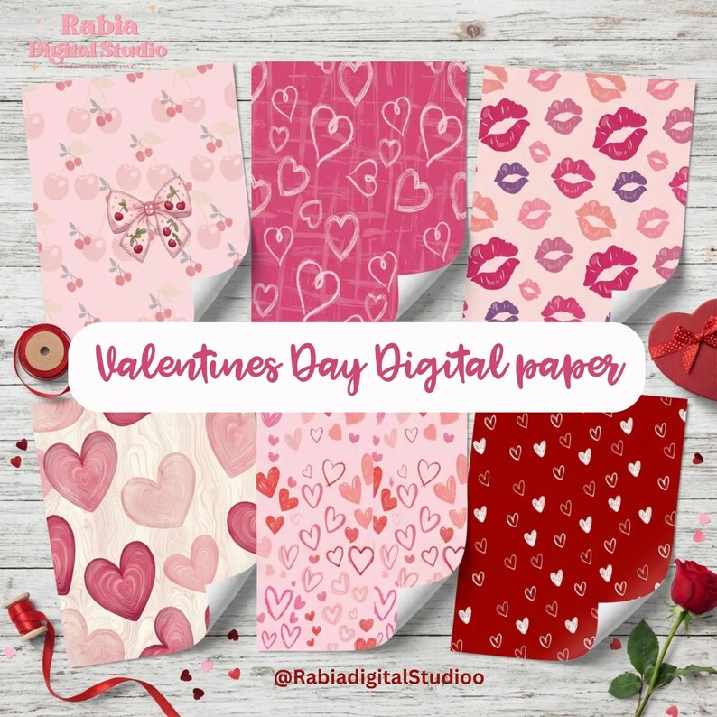 Valentine Digital Paper Bundle, Love Patterns, Seamless PNG Backgrounds ...