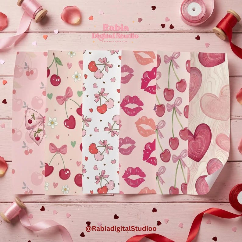 Valentine Digital Paper Bundle, Love Patterns, Seamless PNG Backgrounds ...