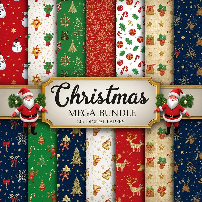 Festive Christmas Digital Paper Pack | Scrapbook & Wallpaper (digital ...