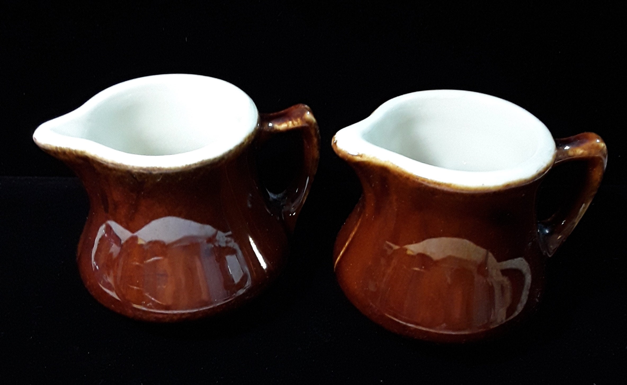 Vintage Hall China Individual Creamer W/handel Brown & White Restaurant ...