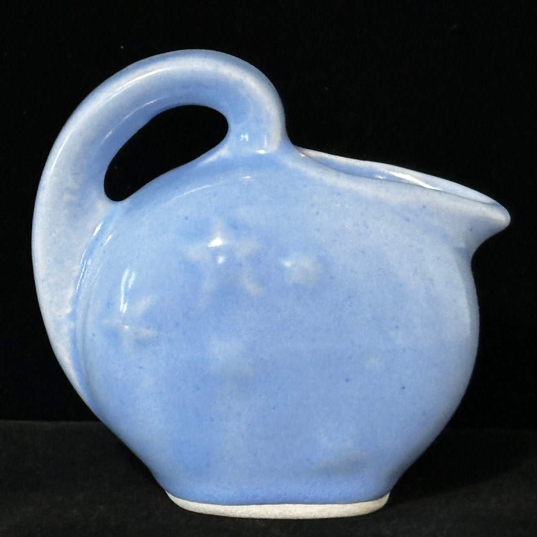 Vintage Niloak Pottery * Miniature Mini * Blue Round Shape Pitcher With ...