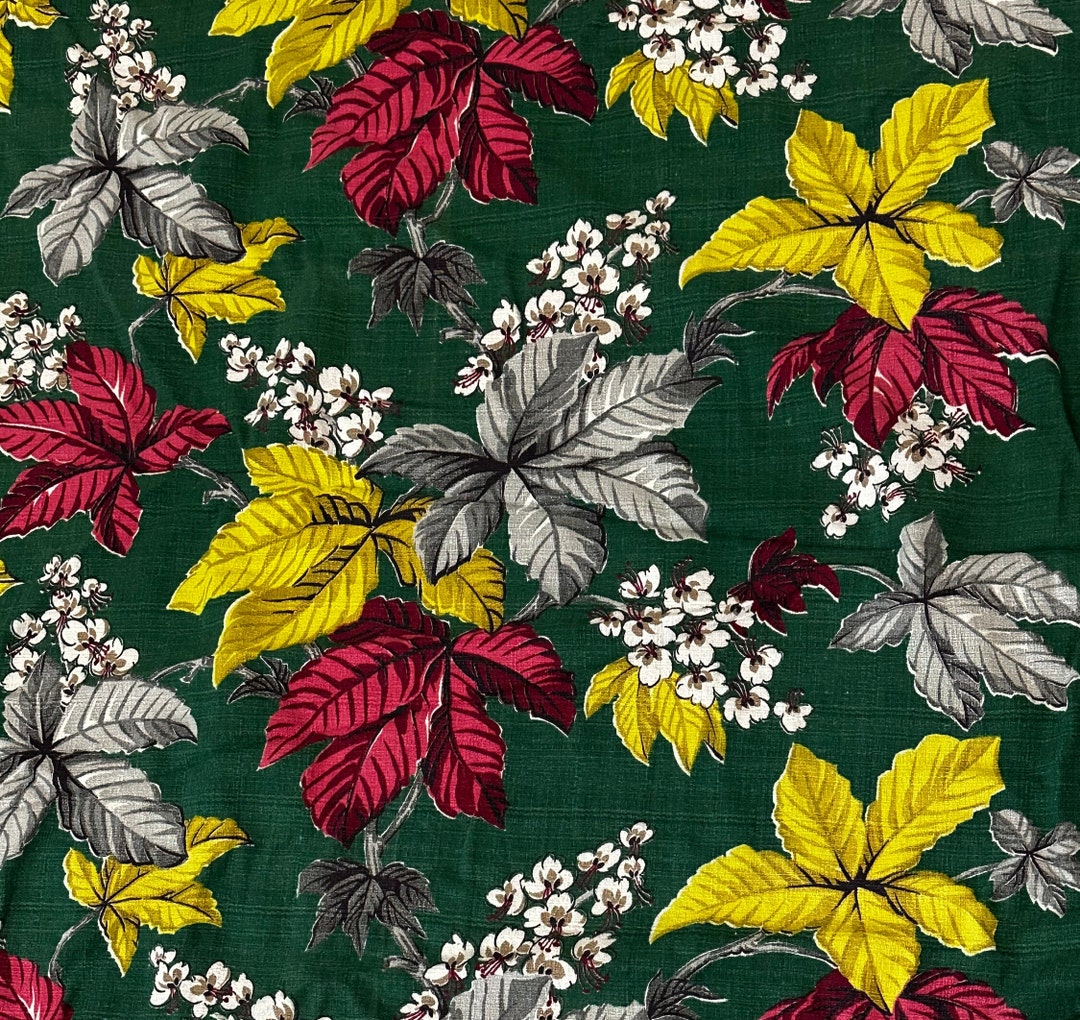 New/unused * Vintage Tropical Barkcloth Fabric: 5.5 Yards, Floral Print ...